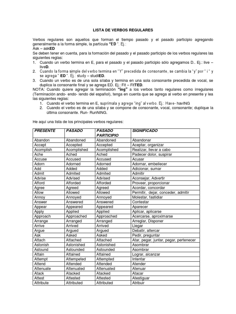 Lista de Verbos Reg e Irreg. | PDF | Verbo | Ciencia cognitiva