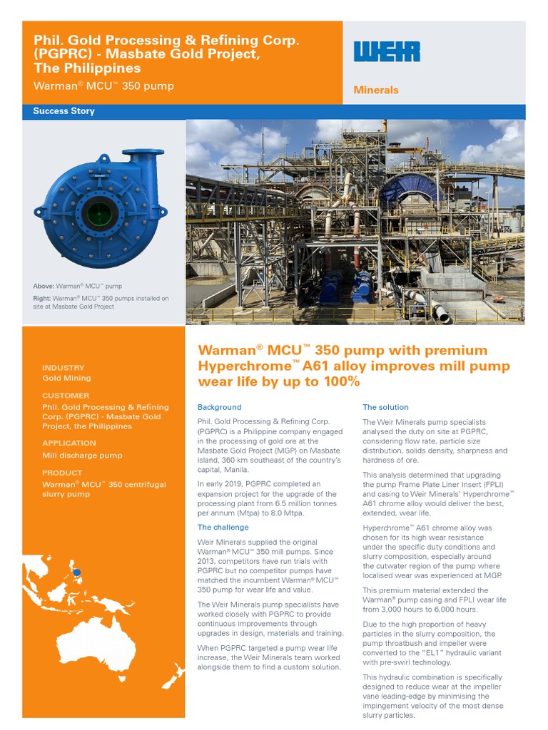 Warman Mcu 350 Masbate Philippines Case Study Duplicate | PDF | Pump | Gold