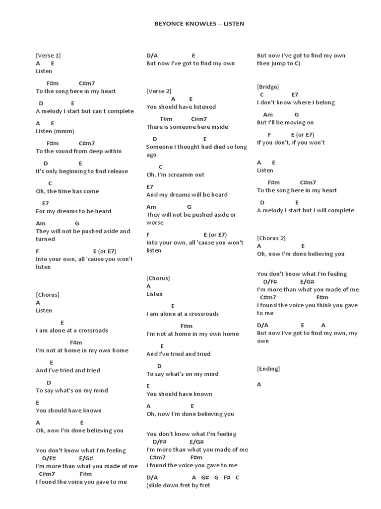 Beyonce Knowles - Listen | PDF | Song Structure | Songs
