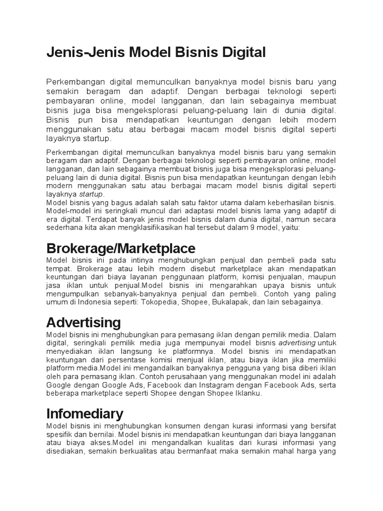 Jenis-Jenis Model Bisnis Digital | PDF | Bisnis | Komputer