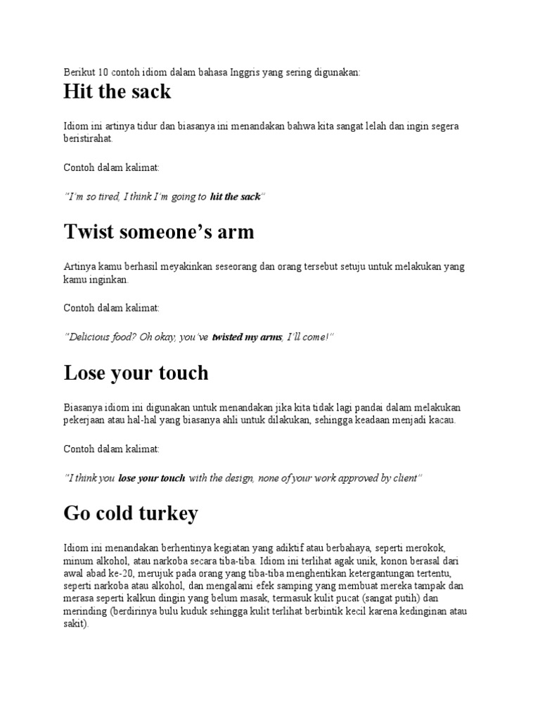 10 Contoh Idiom dalam Bahasa Inggris | PDF | Karier & Perkembangan ...