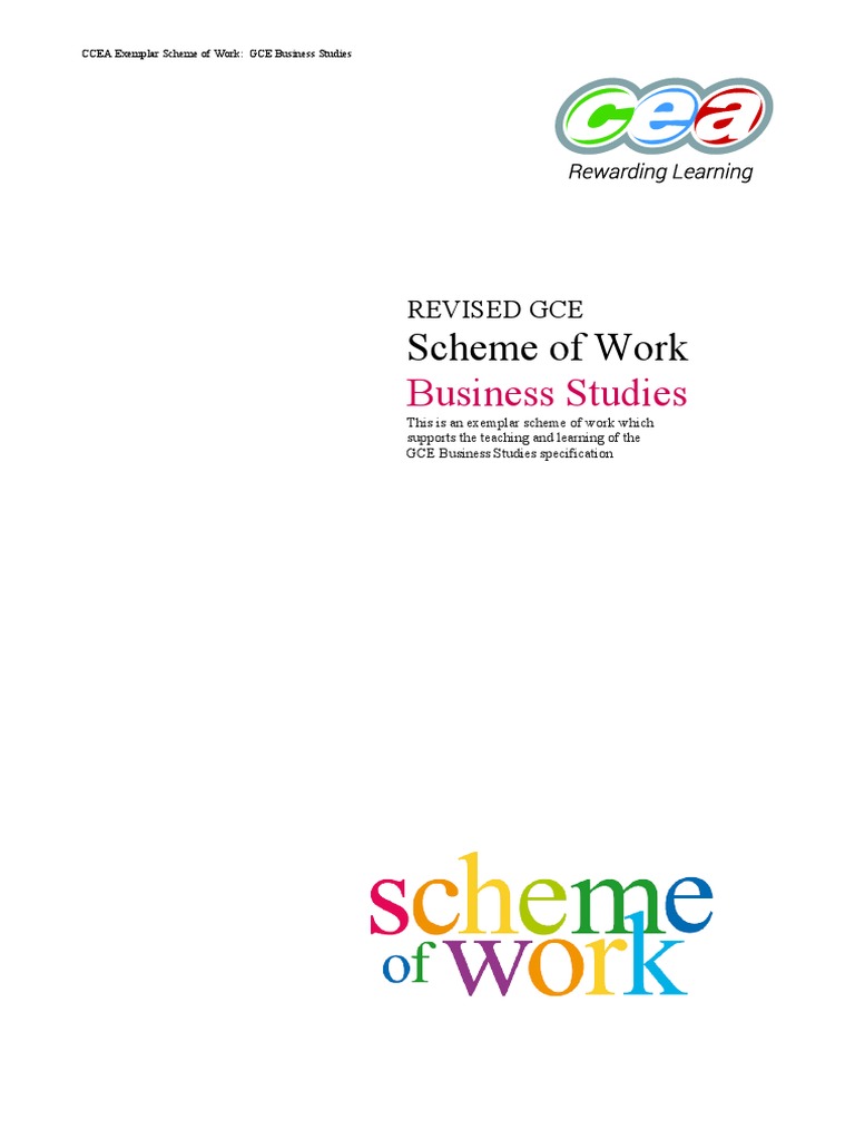 Business Studies Scheme of Work | PDF | Entrepreneurship | Motivational