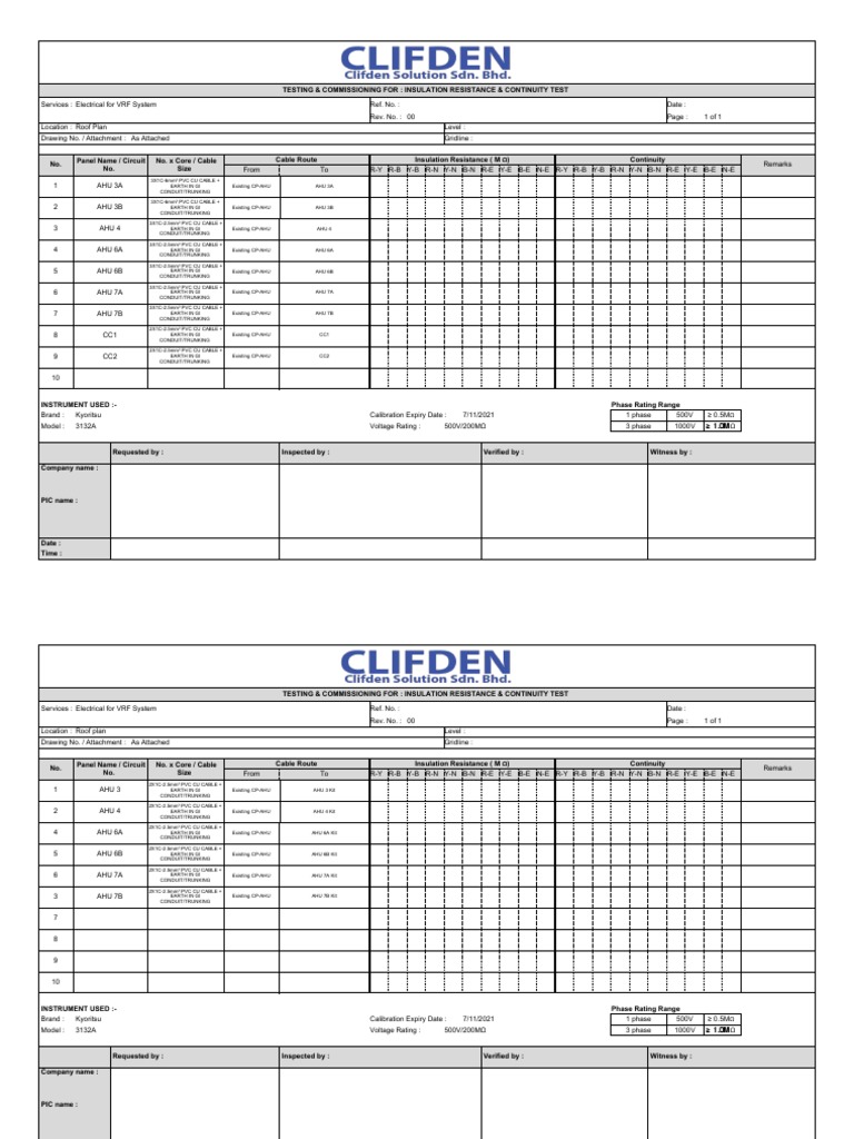 05-EL - FTR - Insulation & Continuity Test | Download Free PDF ...