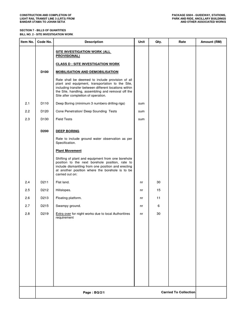 Bill No 2 Site Investigation Works | Download Free PDF | Geotechnical Engineering | Civil ...