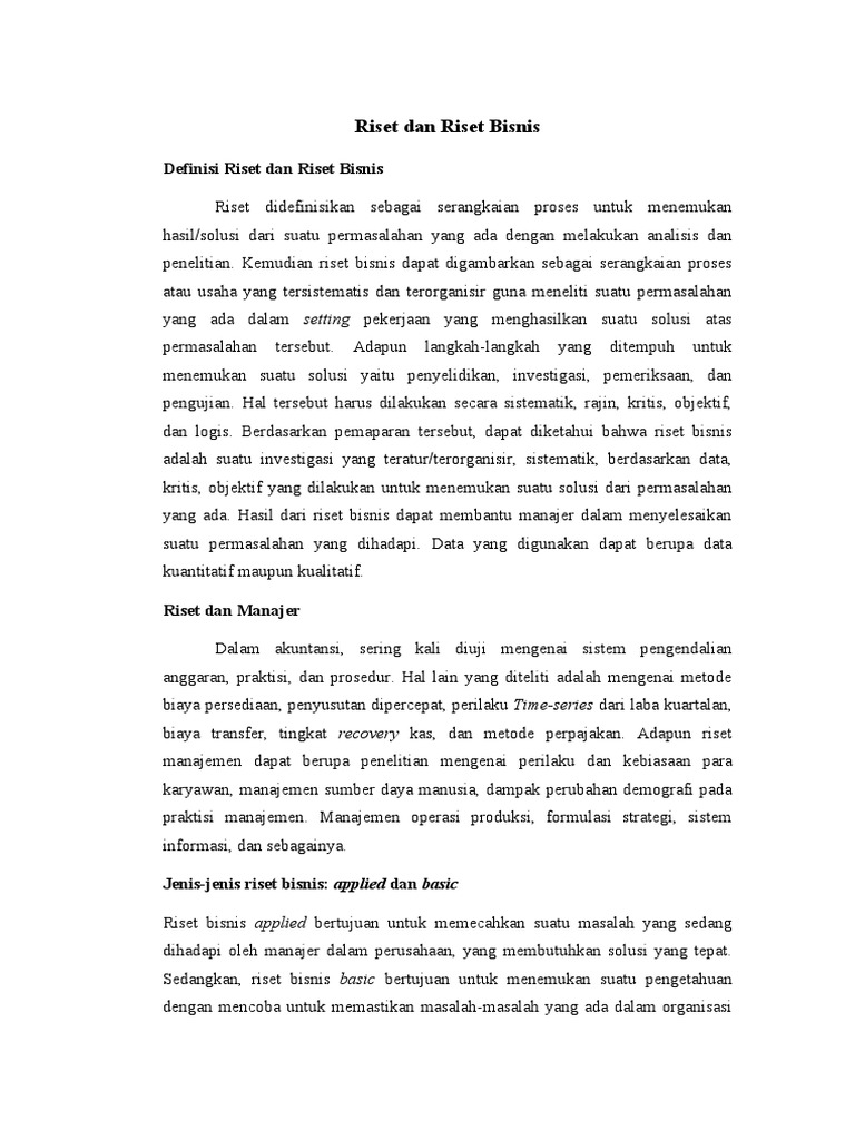 Riset Bisnis: Definisi dan Jenis | PDF | Karier & Perkembangan