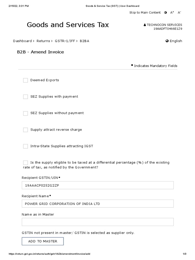 Goods and Services Tax: B2B - Amend Invoice | PDF | Government Finances ...