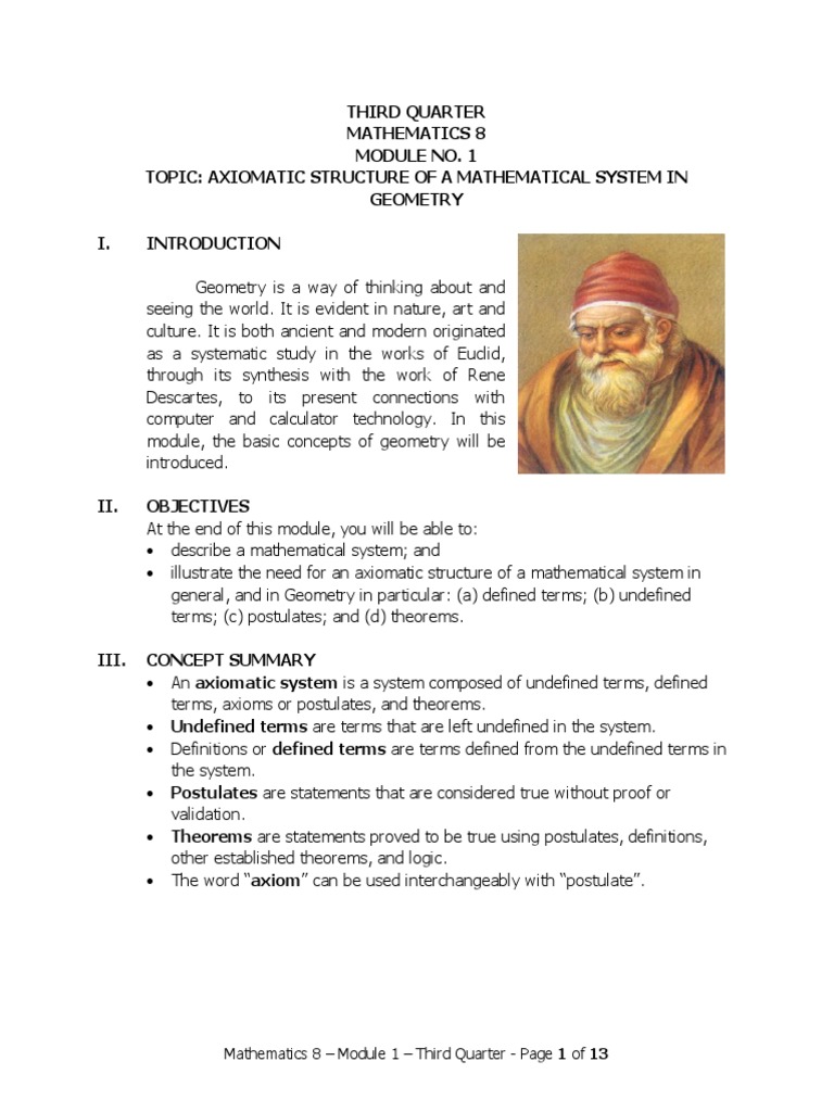 3Q - M8 - Module 1 - Axiomatic Structure of A Mathematical System in Geometry | PDF | Axiom ...