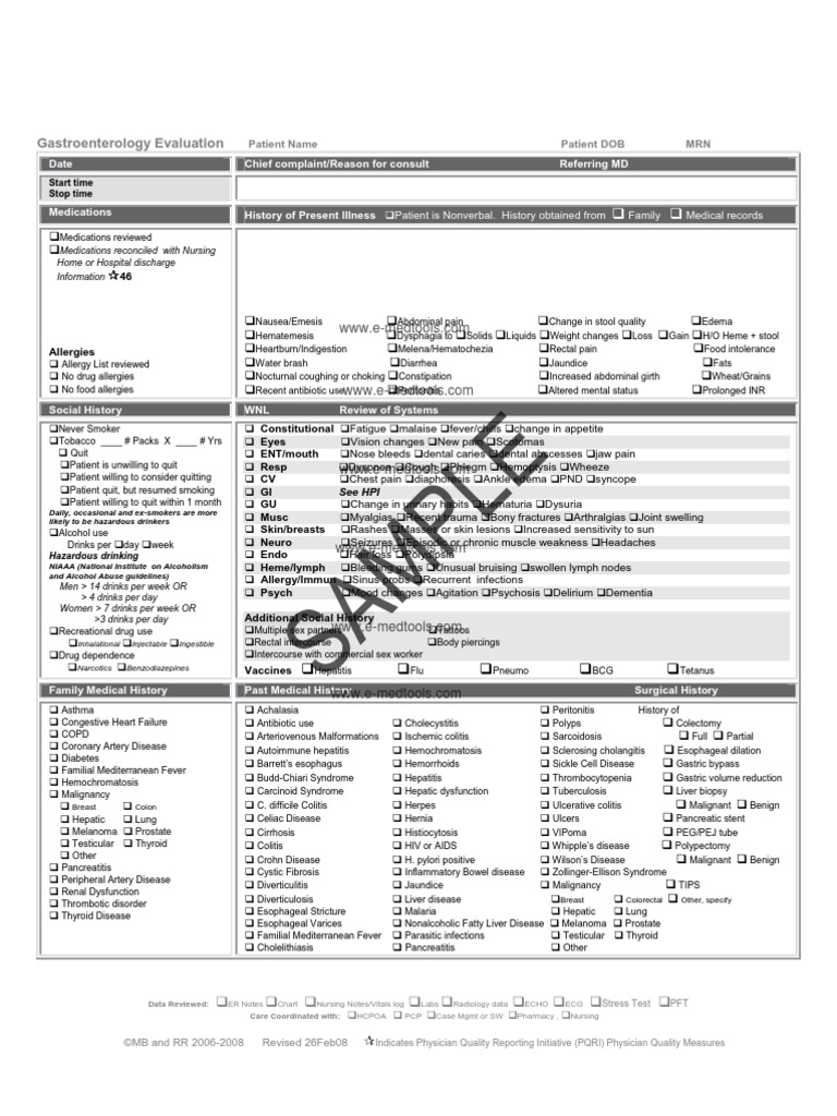 Gastroenterology Evaluation Template | Hepatitis | Cancer