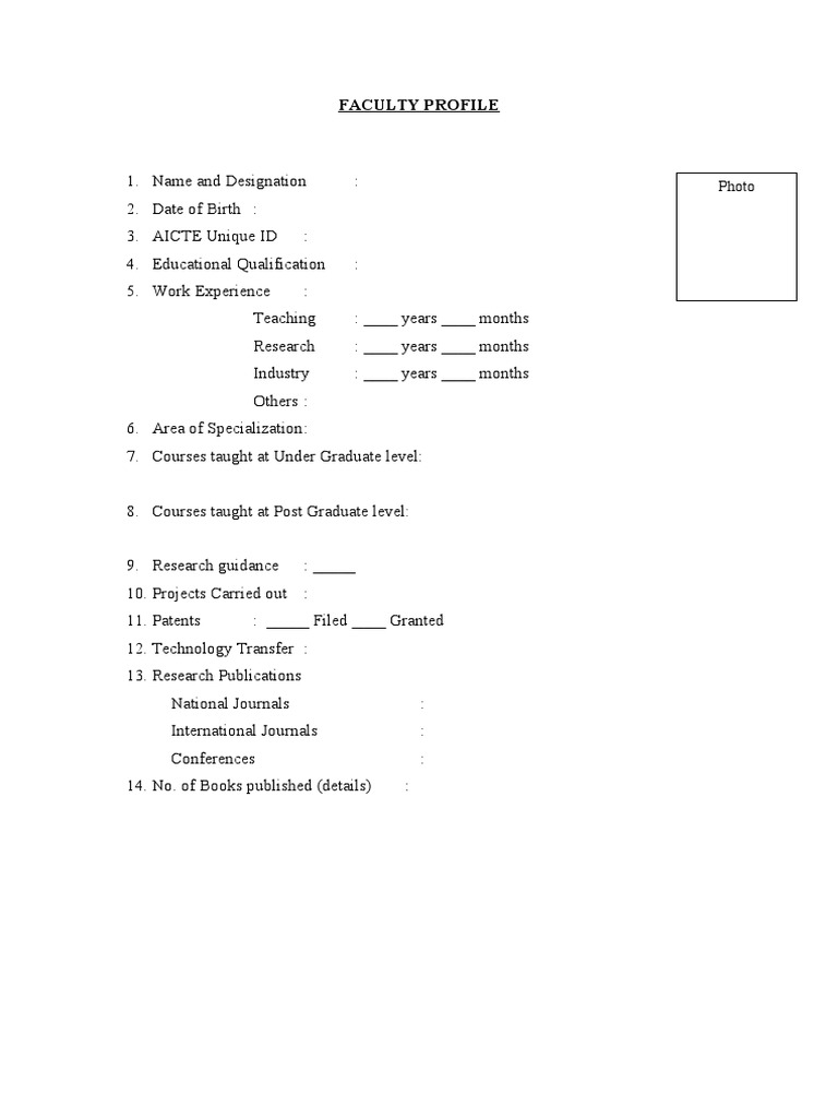 Faculty Profile Template Pdf