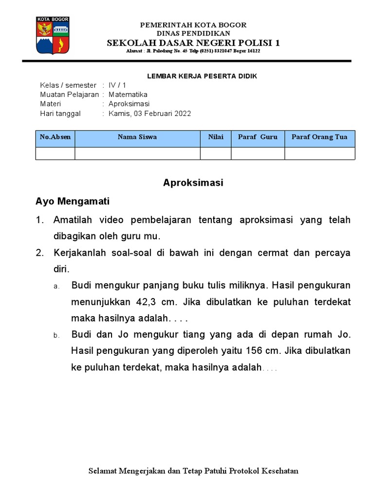 LKPD Matematika-Kamis, 03 Februari 2022 | PDF