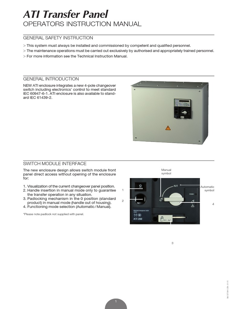 ATI Transfer Panel: Operators Instruction Manual | PDF | Switch | Mains ...