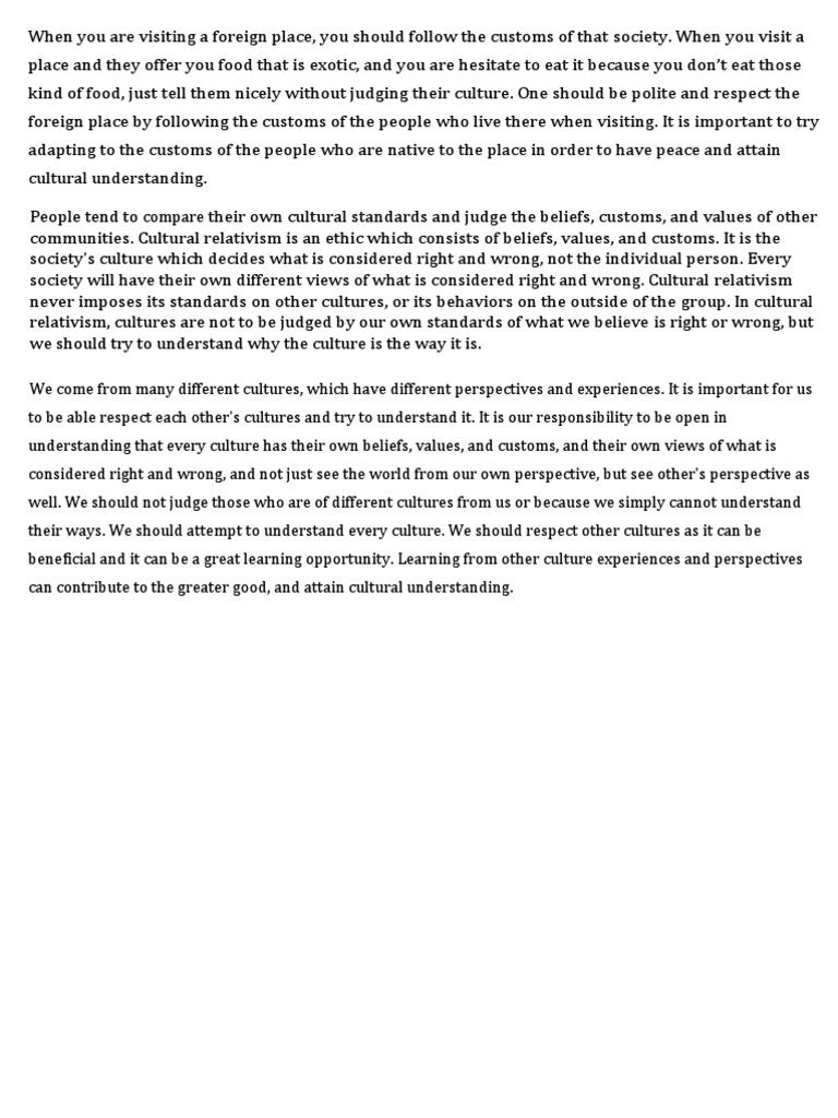 Importance of Cultural Relativism in Attaining Cultural Understanding ...