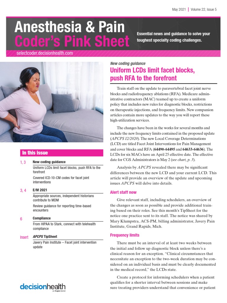 Anesthesia Pain Coders Pink Sheet May 2021 Vol 22 No 5 | PDF | American ...