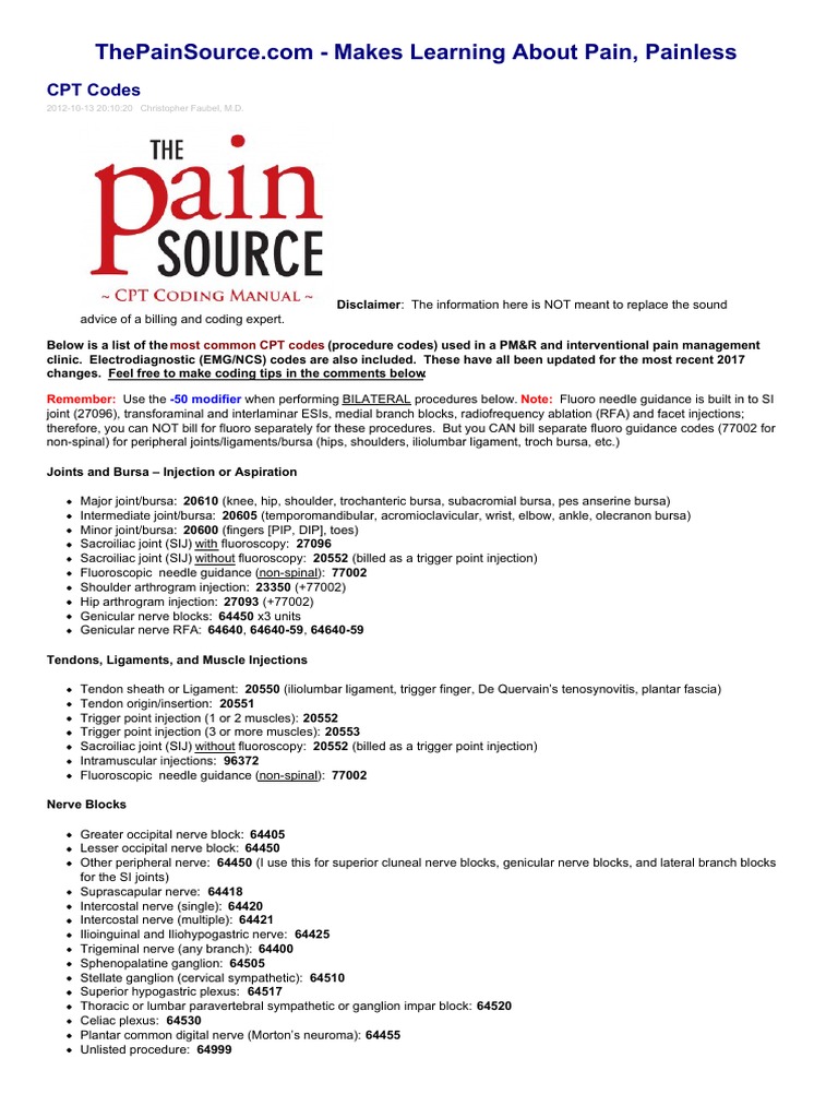 Most Common CPT Codes | Download Free PDF | Electromyography ...