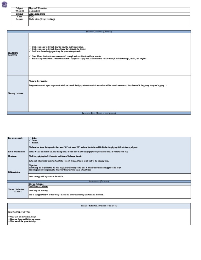 KG2 Week 29 Lesson Plan 18:04:2022 | PDF | Psychological Concepts | Cognitive Science