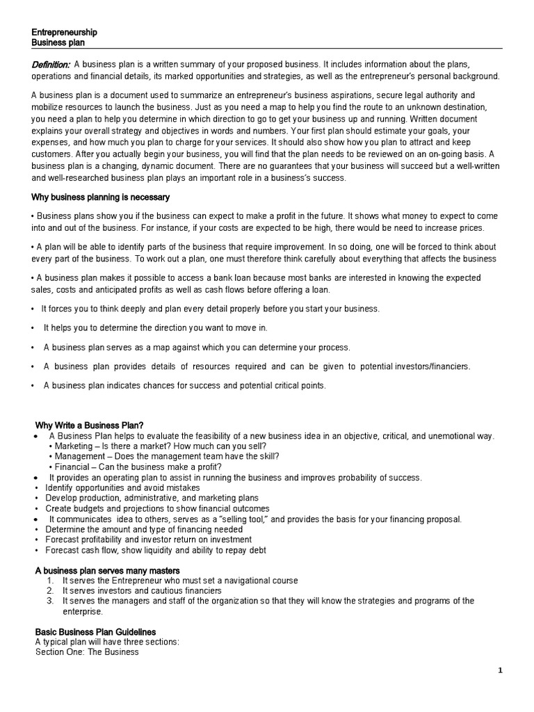 Entrepreneurship - Business Plan Format | PDF | Investing ...