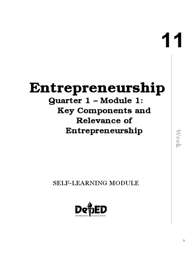 Entrepreneurship: Quarter 1 - Module 1: Key Components and Relevance of ...