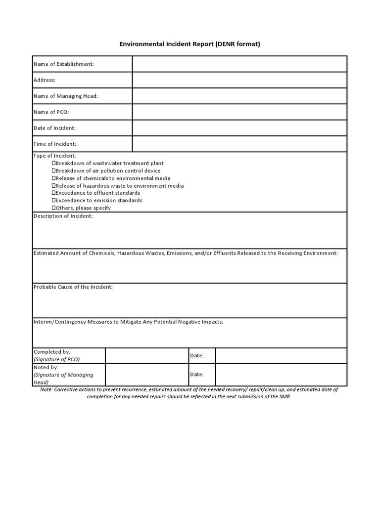 Environmental Incident Reporting Form | PDF