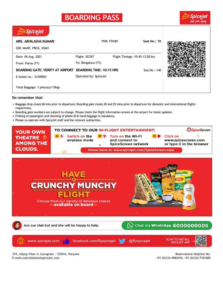 SpiceJet Boarding Pass | PDF