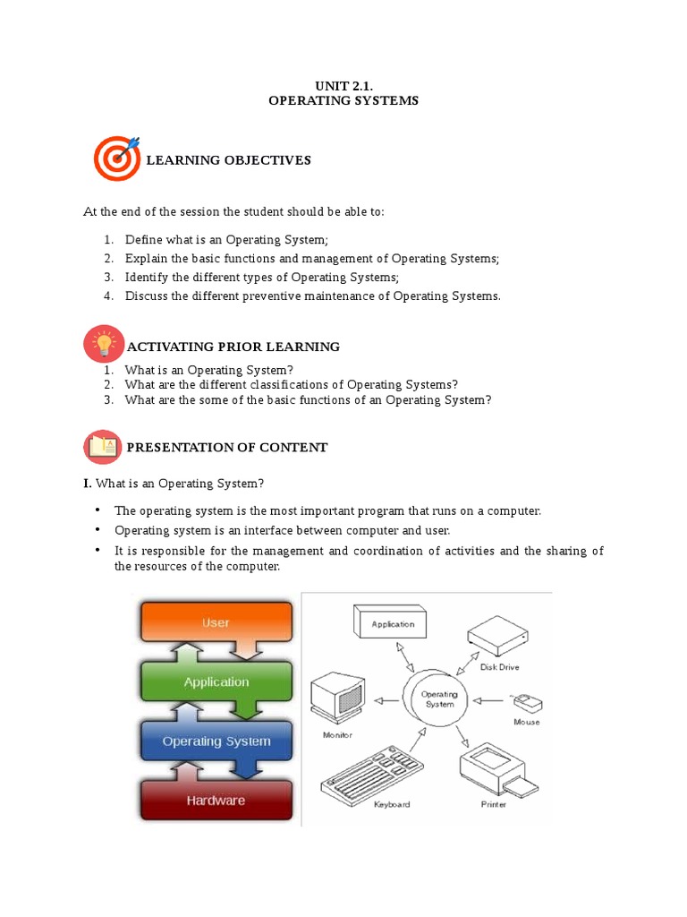 Learning Objectives: UNIT 2.1. Operating Systems | PDF | Operating ...