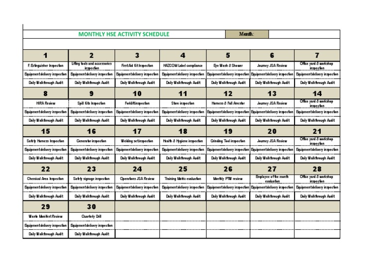 1 - HSE Inspection Schedule | PDF | Business Process | Safety