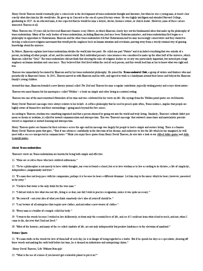 Henry David Thoreau Would Eventually Play A Critical Role in The ...