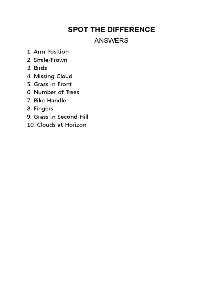 Spot the Difference Answer Key | PDF