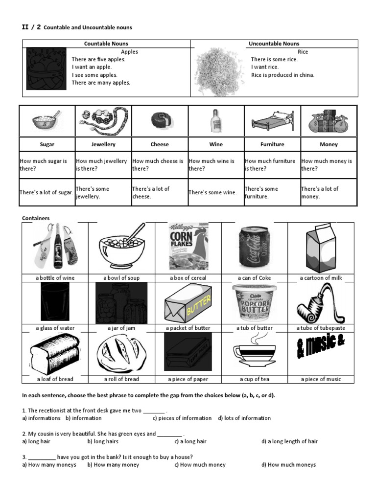 Quantifier Worksheet - Basic Level | PDF | Noun | Cooking