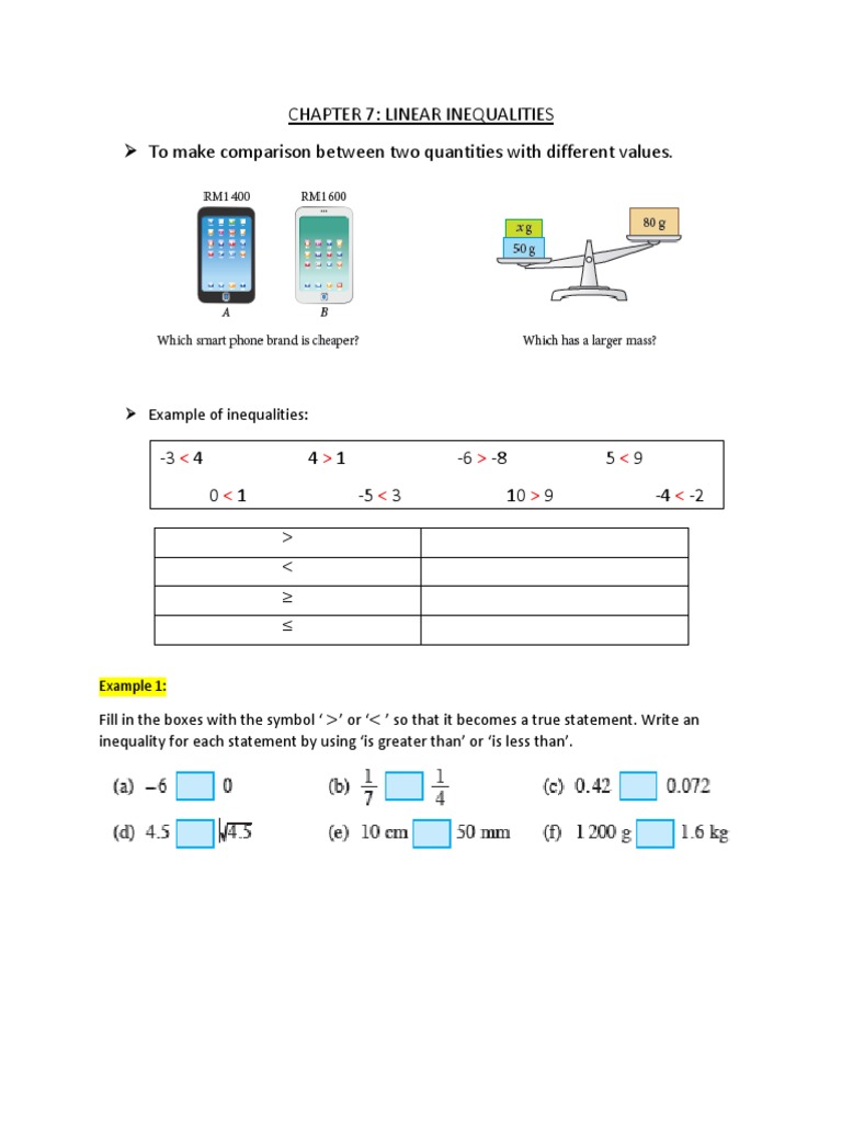Chapter 7 Linear Inequalities | PDF | Inequality (Mathematics) | Mathematical Objects