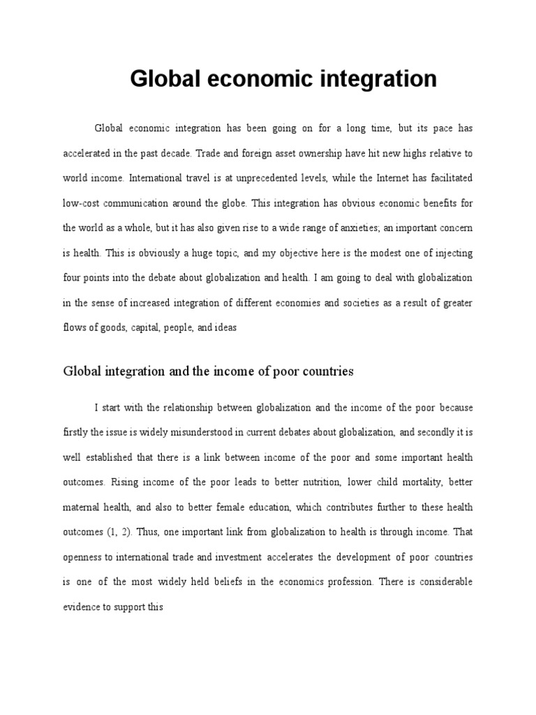 Global Economic Integration | PDF | Economic Growth | Globalization