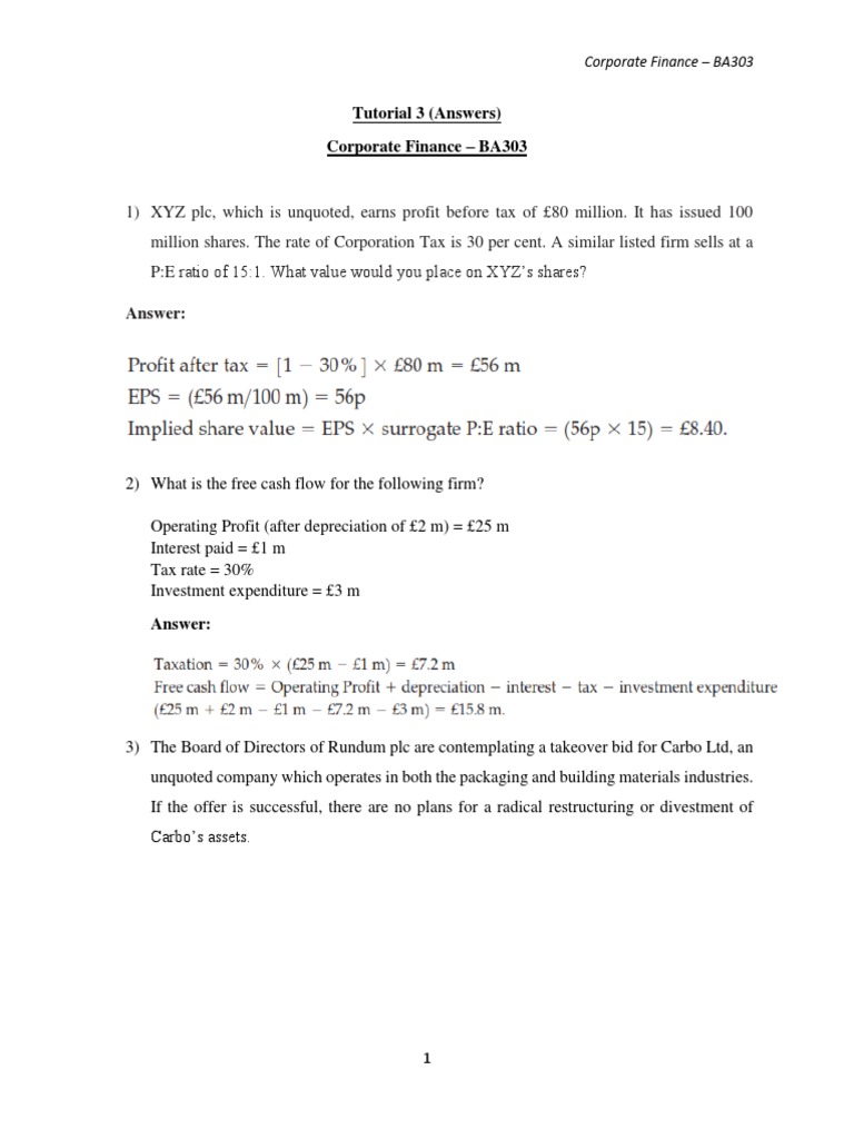 Tutorial 3 - Solution | Download Free PDF | Investing | Corporations