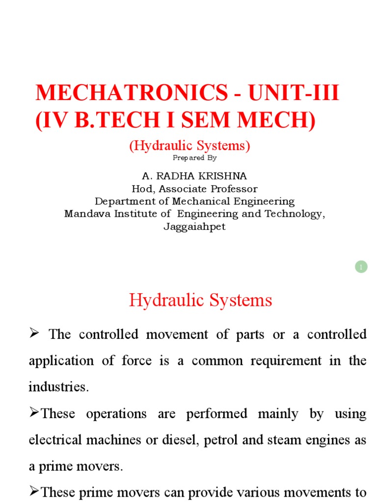 Mechatronics - Unit-Iii (Iv B.Tech I Sem Mech) : (Hydraulic Systems ...