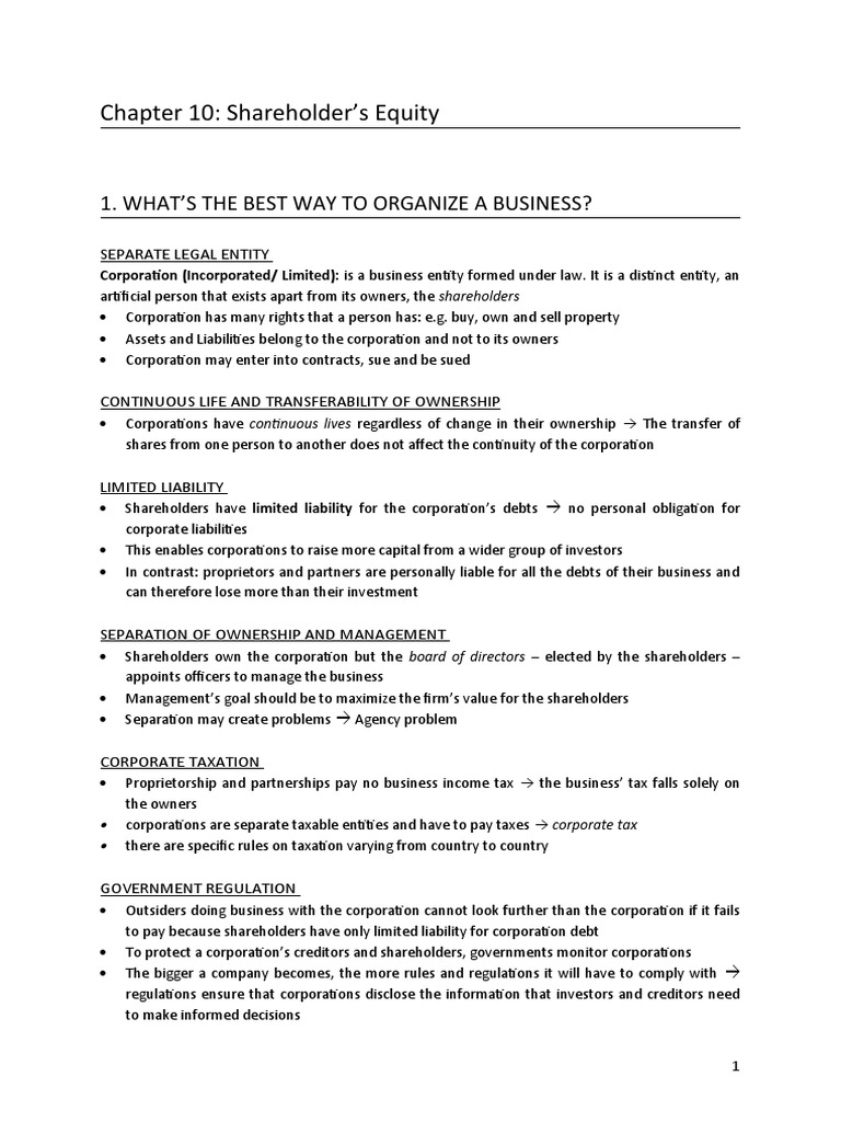 Chapter 10 Shareholders Equity | PDF | Dividend | Treasury Stock