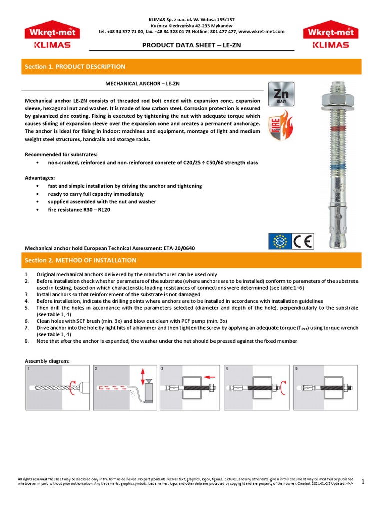 Product Data Sheet-Le-Zn | PDF | Screw | Building Engineering