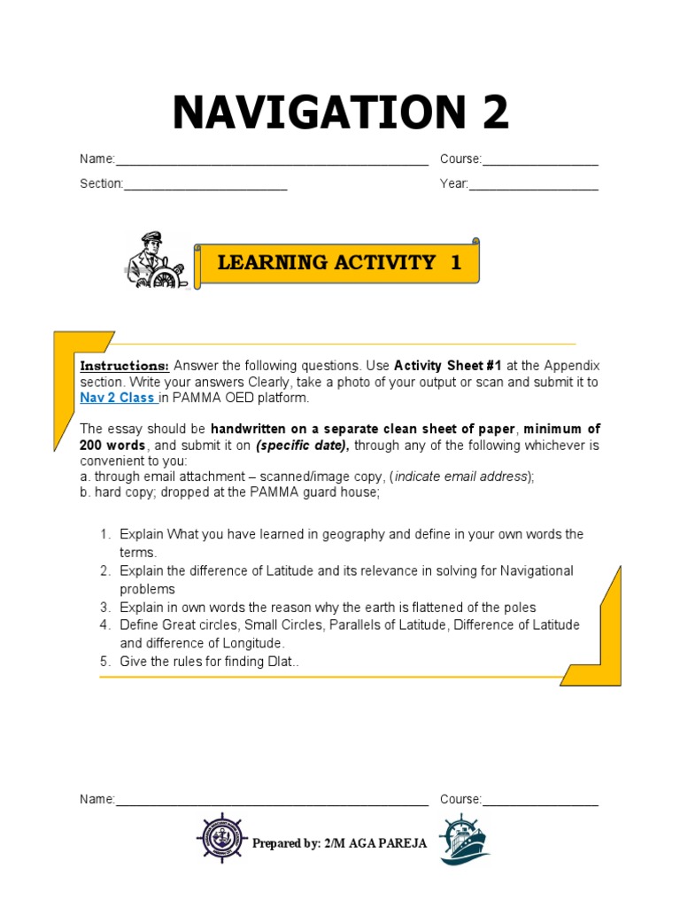 Navigation 2: Learning Activity 1 | PDF | Tide | Latitude