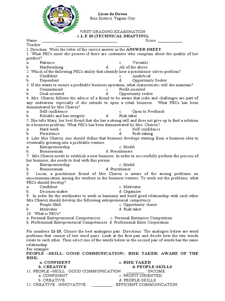 Grade 10 Technical Drafting | PDF | Entrepreneurship | Economies