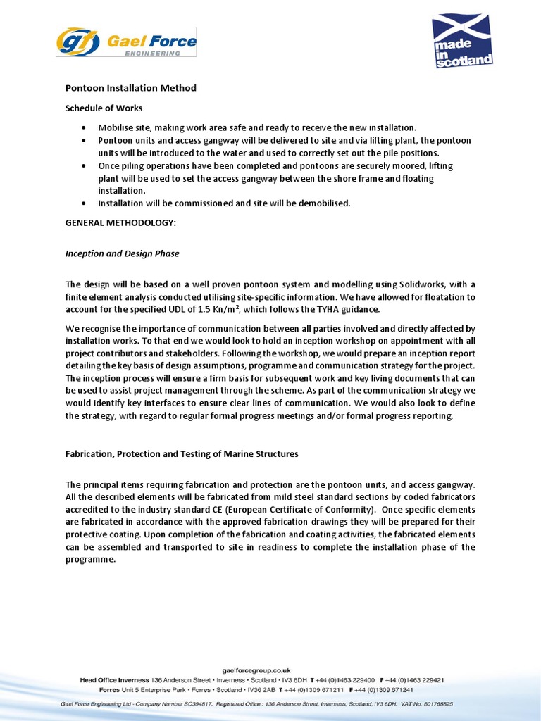 Pontoon Installation Method: Schedule of Works | PDF