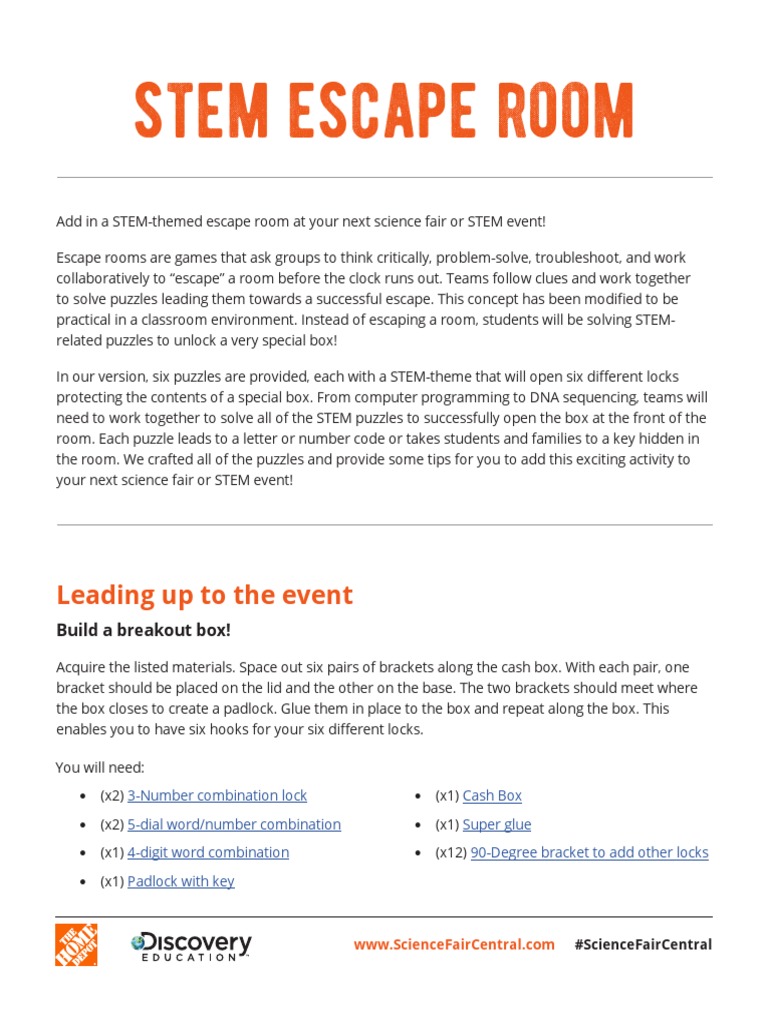 Stem Escape Room: Leading Up To The Event | PDF