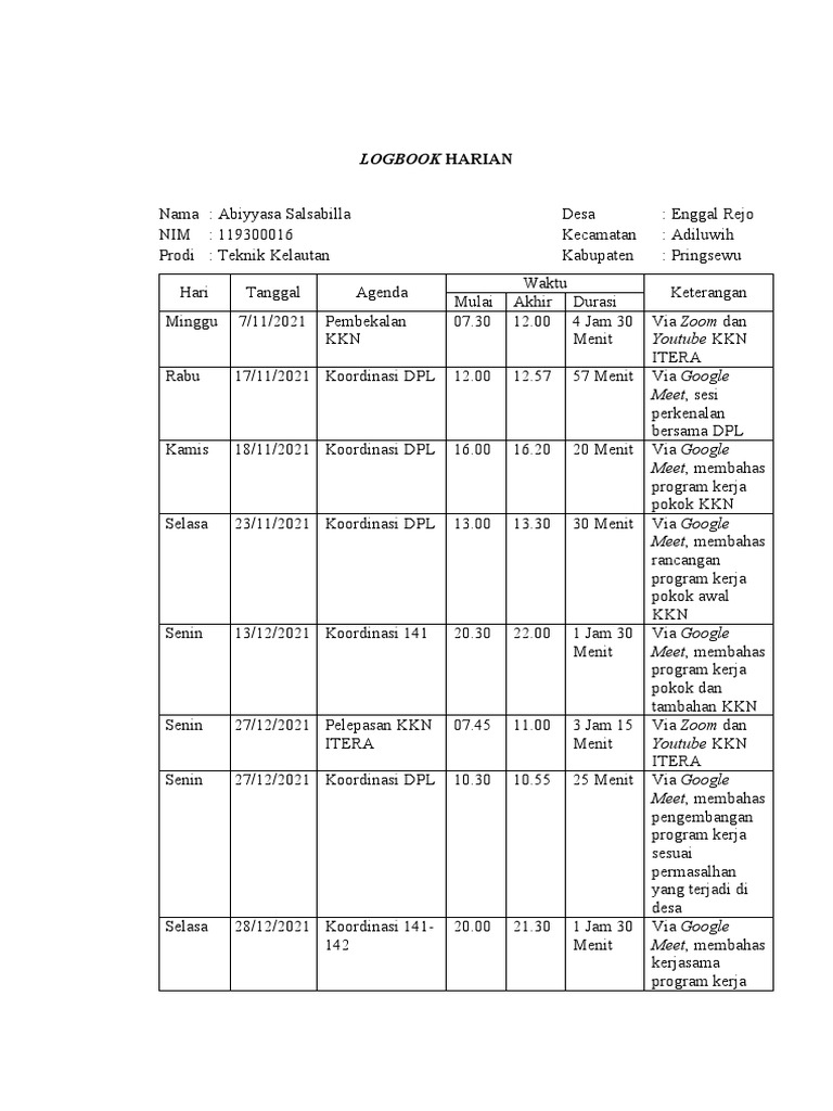 Logbook KKN Teknik Kelautan 2021-2022 | PDF