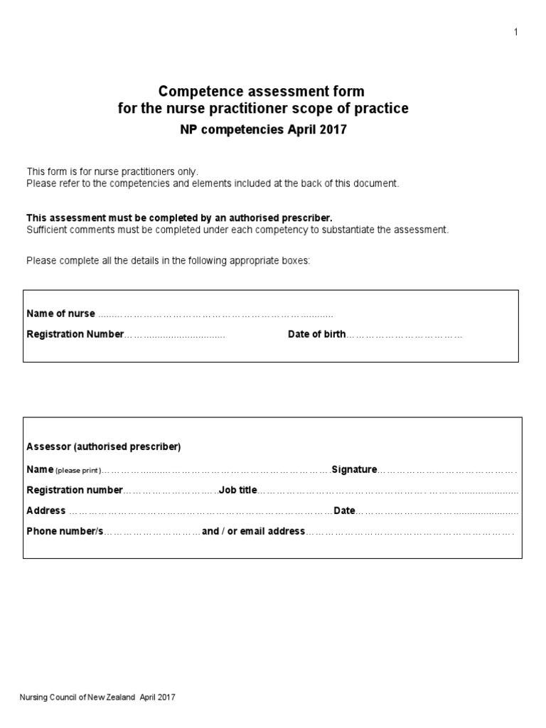 Competence Assessment Form For Nurse Practitioners (April 2017) | PDF ...