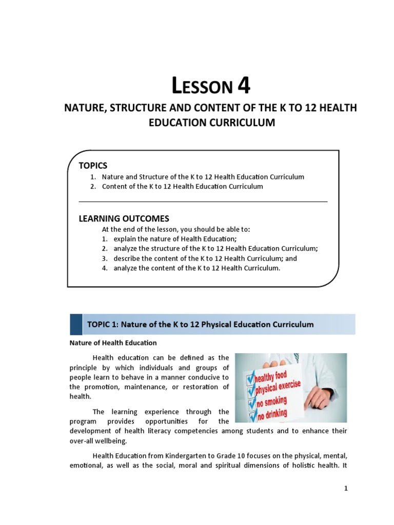 Esson: Nature, Structure and Content of The K To 12 Health Education ...