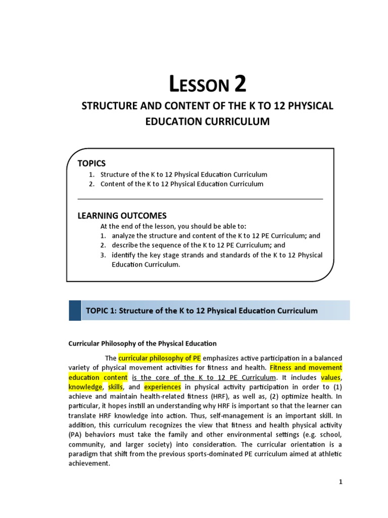 Ptpe Lesson2 | PDF | Physical Education | Curriculum