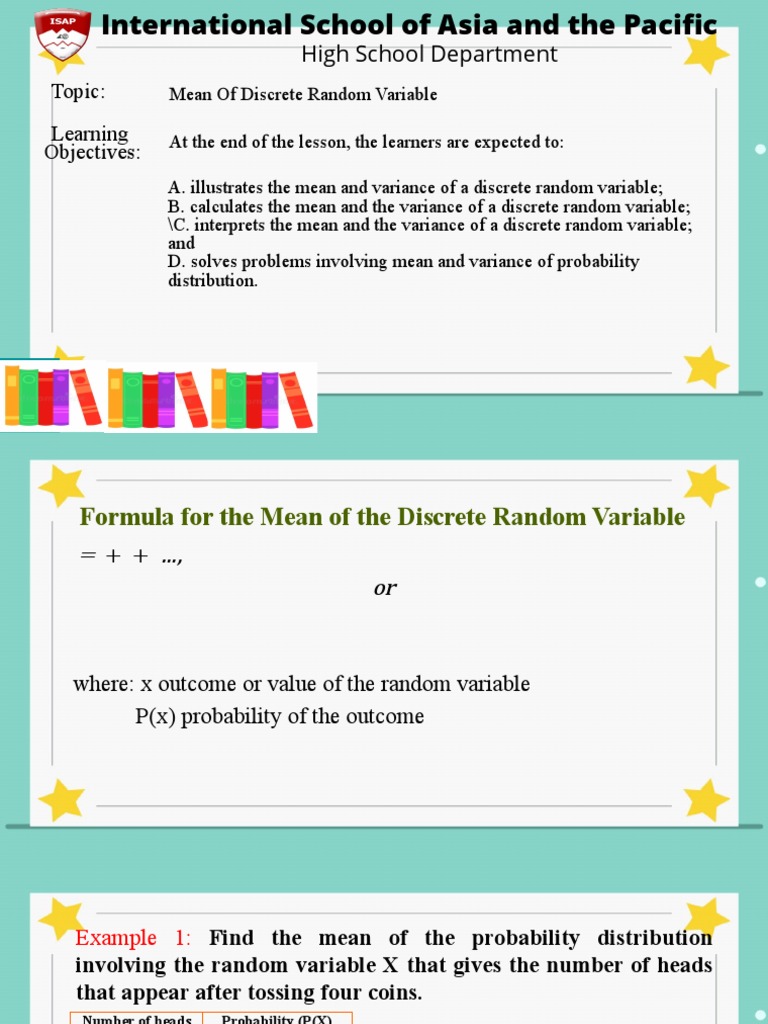 Mean of Discrete Random Variable | PDF | Variance | Standard Deviation