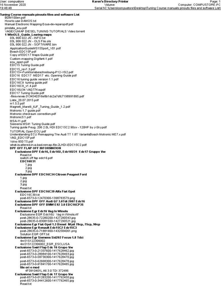 Tuning Course Manuals Pinouts and Database Files List | PDF | Computer File | Directory (Computing)