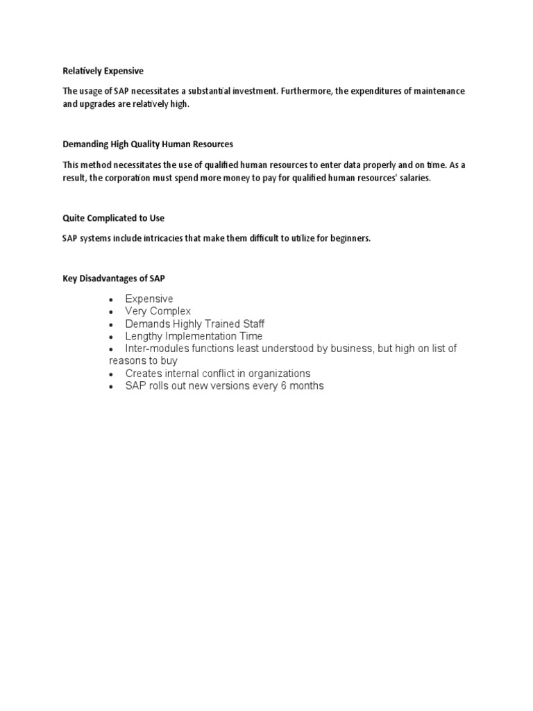 Disadvantages of SAP | PDF | Career & Growth | Business
