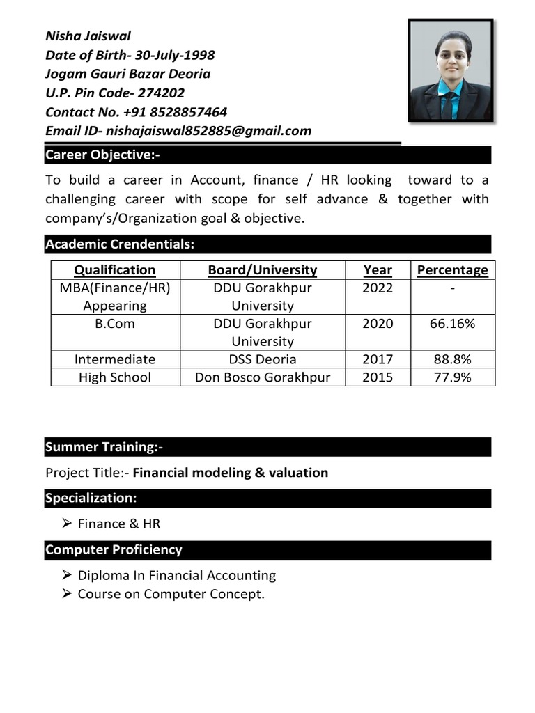 Actual Nisha Jaiswal CV - Nisha Jaiswal | PDF