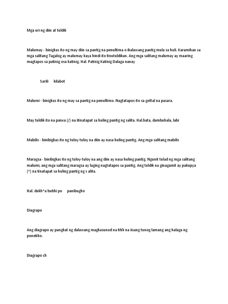 Mga Uri NG Diin at Tuldik | PDF