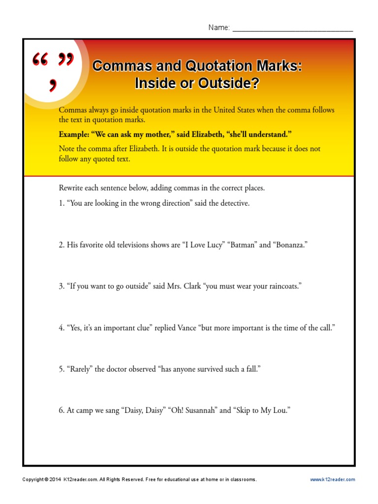Commas and Quotation Marks: Inside or Outside?: Example: "We Can Ask My ...