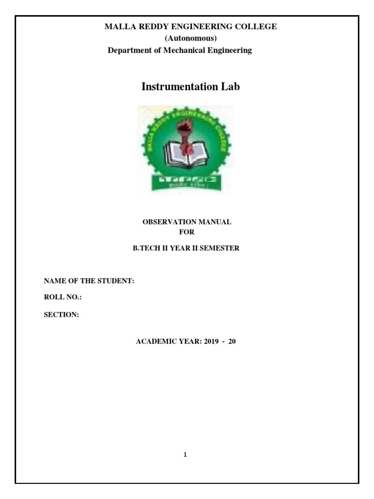 Mechanical Engg Instrumentation Lab Guide | PDF | Vacuum | Pressure ...