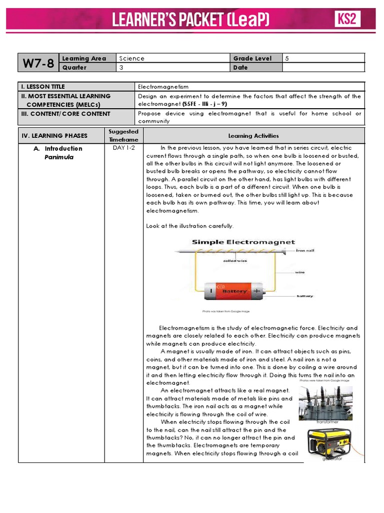 LeaP Science G5 Weeks7 8 Q3 | PDF | Electricity | Magnet